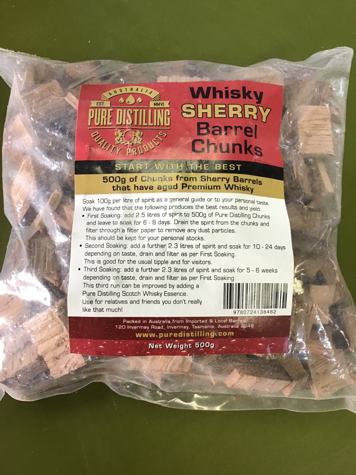 Pure Distilling Whisky Sherry Barrel Chunks 500g — Noble Barons Home ...